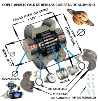 1040T10 COPLE FALK STEELFLEX DE REJILLAS CUBIERTA DE ALUMINIO EXTERIOR 4.500" LARGO 4.120 ...