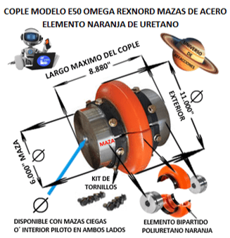 E50 COPLE OMEGA REXNORD BARRENO PILOTO EXTERIOR 11” LARGO 8 7/8 ...