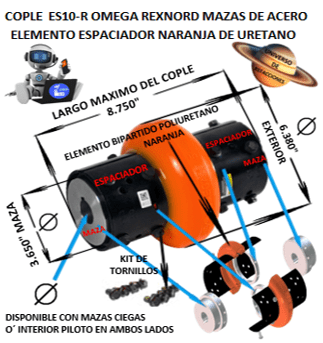 ES10-R COPLE ESPACIADOR OMEGA REXNORD BARRENO PILOTO EXTERIOR 6 3/8 ...