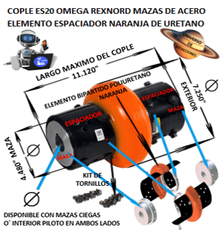 ES20 COPLE ESPACIADOR OMEGA REXNORD BARRENO PILOTO EXTERIOR 7 1/4 ...