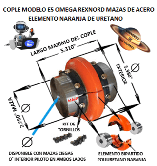 E5 COPLE OMEGA REXNORD BARRENO PILOTO EXTERIOR 5 3/8” LARGO 5 5/16 ...