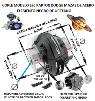 E30 COPLE DODGE RAPTOR BARRENO PILOTO EXTERIOR 8.250” LARGO 8.000 ...
